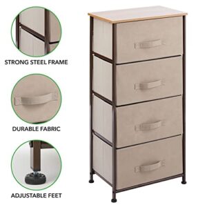 mDesign Tall Dresser Storage Tower Stand with 4 Removable Fabric Drawers - Steel Frame, Wood Top Organizer for Bedroom, Entryway, Closet - Coffee/Espresso Brown