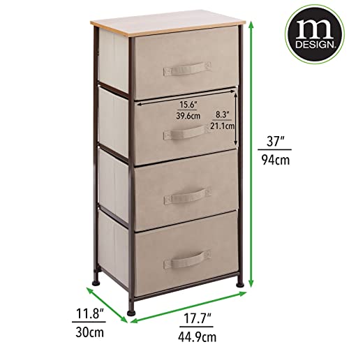 mDesign Tall Dresser Storage Tower Stand with 4 Removable Fabric Drawers - Steel Frame, Wood Top Organizer for Bedroom, Entryway, Closet - Coffee/Espresso Brown