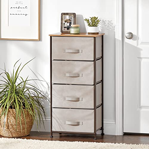 mDesign Tall Dresser Storage Tower Stand with 4 Removable Fabric Drawers - Steel Frame, Wood Top Organizer for Bedroom, Entryway, Closet - Coffee/Espresso Brown