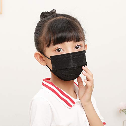 ydscsci 50Pcs Kids Disposable Face Masks 3 Layer Children Protective Face Mask for Boys Girls Indoor Outdoor, Black