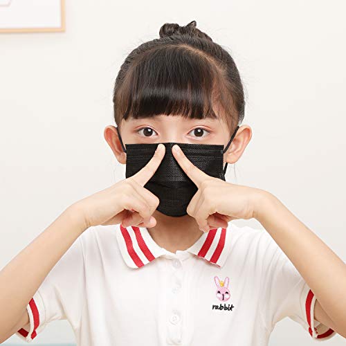 ydscsci 50Pcs Kids Disposable Face Masks 3 Layer Children Protective Face Mask for Boys Girls Indoor Outdoor, Black