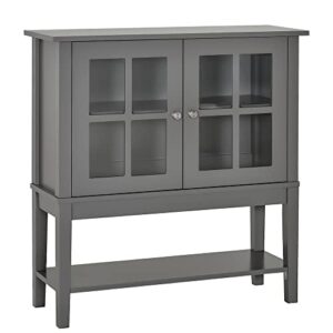 homcom coffee bar cabinet, modern sideboard buffet cabinet, kitchen cabinet with 2 glass doors, adjustable inner shelving and bottom shelf, grey