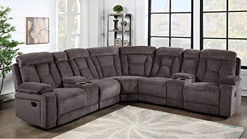 Hollywood Decor Gavar Reclining Sectional Sofa in Grey Fabric