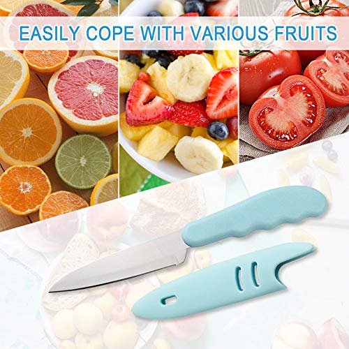 Paring Knife,3 Pieces New Sharp and Durable Fruit Knife, Comfortable Non-slip Handle, with Protective Cover, Suitable for Most Types of Vegetables and Fruits (pink,blue,green)