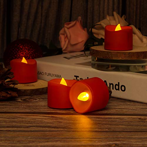 IMAGE Valentine's Day Tea Lights, 12Pack Tealight Candles with Timer and Red Shell, Battery Operated Flameless Tea Lights with 100pcs Decorative Fake Rose Petals for Tealight Votive Holders & Lantern