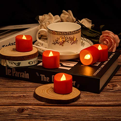 IMAGE Valentine's Day Tea Lights, 12Pack Tealight Candles with Timer and Red Shell, Battery Operated Flameless Tea Lights with 100pcs Decorative Fake Rose Petals for Tealight Votive Holders & Lantern