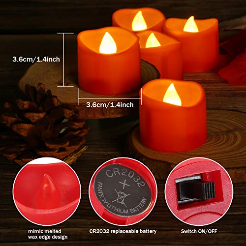 IMAGE Valentine's Day Tea Lights, 12Pack Tealight Candles with Timer and Red Shell, Battery Operated Flameless Tea Lights with 100pcs Decorative Fake Rose Petals for Tealight Votive Holders & Lantern