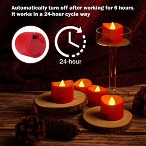 IMAGE Valentine's Day Tea Lights, 12Pack Tealight Candles with Timer and Red Shell, Battery Operated Flameless Tea Lights with 100pcs Decorative Fake Rose Petals for Tealight Votive Holders & Lantern