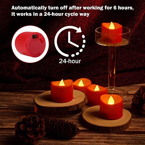 IMAGE Valentine's Day Tea Lights, 12Pack Tealight Candles with Timer and Red Shell, Battery Operated Flameless Tea Lights with 100pcs Decorative Fake Rose Petals for Tealight Votive Holders & Lantern