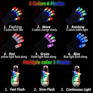 Led Finger Gloves, Kids Led Gloves LED Shoelaces Set Light Up Cool Toys Gifts for Boys Girls, Flashing Gloves for Christmas Thanksgiving Birthday Glow Halloween Costume Party