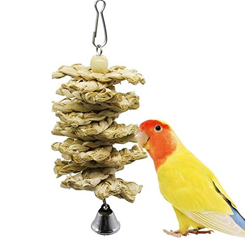 Allazone Bird Parrot Toys, 13 PCS Hanging Bell Pet Bird Cage Hammock Swing Toy Wooden Chewing Toy for Conures, Love Birds, Small Parakeets Cockatiels, Macaws