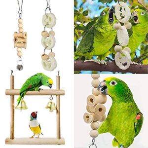 Allazone Bird Parrot Toys, 13 PCS Hanging Bell Pet Bird Cage Hammock Swing Toy Wooden Chewing Toy for Conures, Love Birds, Small Parakeets Cockatiels, Macaws