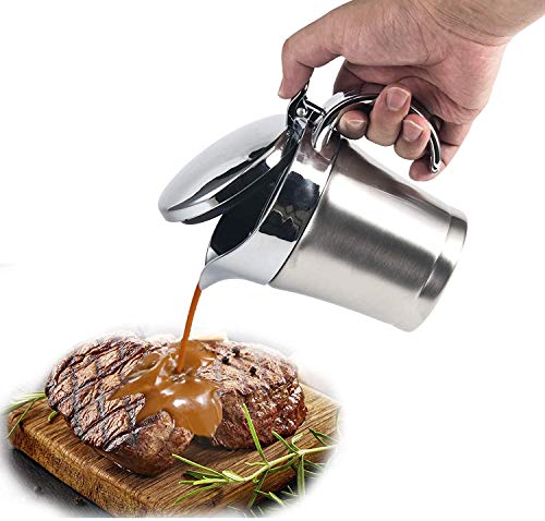 16OZ Gravy Boat Stainless Steel Gravy Warmer Serving Sauce Jug with Lid 450ML