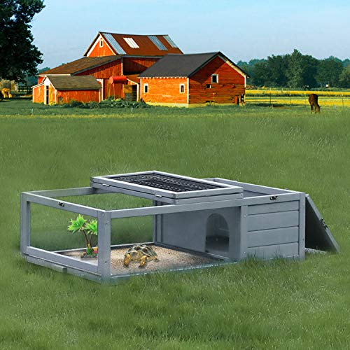 LINLUX Wooden Tortoise House Indoor Large Turtle Habitat with Weatherproof Bottom, Outdoor Reptile Cage for Small Animals, 38 Inches