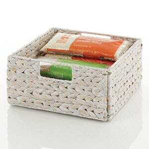 mDesign Woven Hyacinth Storage Bin Basket Organizer with Handles for Organizing Kitchen Pantry, Cabinet, Cupboard, Shelves - Holds Food, Drinks, Snacks - 4 Pack - White Wash