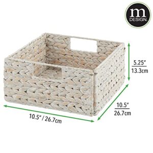 mDesign Woven Hyacinth Storage Bin Basket Organizer with Handles for Organizing Kitchen Pantry, Cabinet, Cupboard, Shelves - Holds Food, Drinks, Snacks - 4 Pack - White Wash