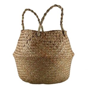 woven basket seagrass wickerwork basket rattan foldable hanging flower pot planter (color : nature, size : m)