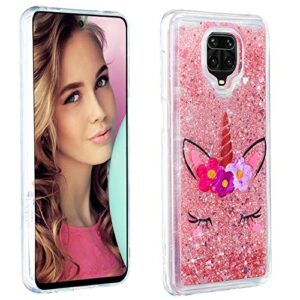 OOPKINS Glitter Liquid Case for Redmi Note 9 Pro Sparkle Floating Shiny Quicksand Clear Soft TPU Silicone Shockproof Protective Bumper Thin Cover for Redmi Note 9S Bling Eyelash Unicorn XY