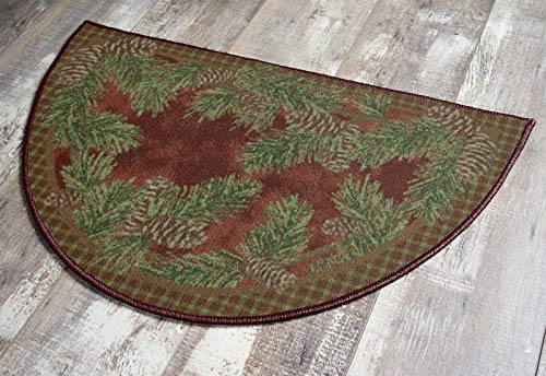 Brumlow MILLS Pine Cone Rustic Fall Winter Gingham Area Rug for Kitchen, Bathroom Mat, Doorway, Bedroom or Home Decor, 19" x 32", Burgundy