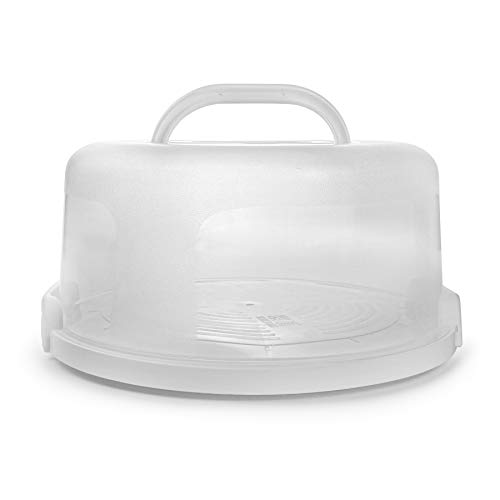 Zoofen Round Cake Carrier White Cake Stand 11 Inch Plastic Cake Container with Handle and Lid for Travel(White)