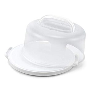 Zoofen Round Cake Carrier White Cake Stand 11 Inch Plastic Cake Container with Handle and Lid for Travel(White)