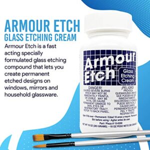 Armour Etch Glass Etching Cream Kit - Create Permanently Etched Designs - 10oz Net Weight - Bundled with Moshify Application Brushes