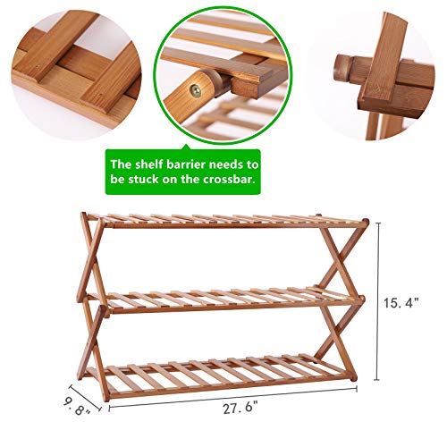 PENGKE 3 Tier Shoe Rack,Multi Tier Foldable Bamboo Shoe Organizer Rack Multifunctional Storage Free Standing Shoe Shelf