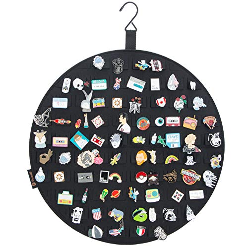 PACMAXI Hanging Brooch Pin Display Holder, Wall Pin Collection Storage Organizer, Cute Pin Banner Case Hold Up to 76 Pins.(Pins not Included) (Black)