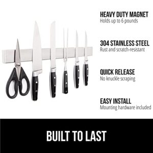 Gorilla Grip Stainless Steel Magnetic Knife Holder, 10 Inch, Heavy Duty Magnet Strip for Knives, Wall or Refrigerator Mounted Bar, Easy Install Rack, Securely Store and Organize Kitchen Accessories