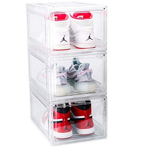 LYHMGZ Transparent Shoe Box Display Cabinet Womens Mens Shoe Storage Box with Clear Door, Storage Box for Sports Shoe Large Storage Box | Family Organization and Storage (Clear, 3 Pack)