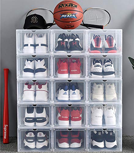 LYHMGZ Transparent Shoe Box Display Cabinet Womens Mens Shoe Storage Box with Clear Door, Storage Box for Sports Shoe Large Storage Box | Family Organization and Storage (Clear, 3 Pack)