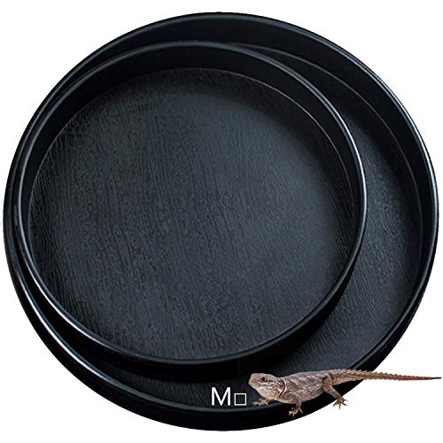 Fuongee Reptile Water Food Dish Bowl Turtle Feeder Tortoise Feeding Dish Container (M, Black)