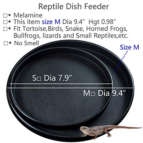 Fuongee Reptile Water Food Dish Bowl Turtle Feeder Tortoise Feeding Dish Container (M, Black)