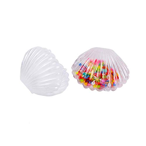 AUEAR, 15 Pack Clear Plastic Mini Sea Shells Candy Boxes Seashell Party Favor Containers Clam Treat Holders for Wedding Accessories Decorations Candy Supplies Gift