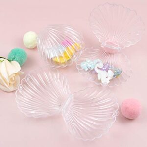 AUEAR, 15 Pack Clear Plastic Mini Sea Shells Candy Boxes Seashell Party Favor Containers Clam Treat Holders for Wedding Accessories Decorations Candy Supplies Gift