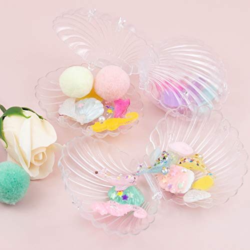 AUEAR, 15 Pack Clear Plastic Mini Sea Shells Candy Boxes Seashell Party Favor Containers Clam Treat Holders for Wedding Accessories Decorations Candy Supplies Gift