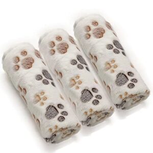 1 pack 3 puppy dog blankets super soft warm sleep mat fluffy premium fleece pet blanket flannel throw for dog puppy cat - white paw print small(23"x15")