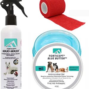 Forticept Hot Spot Treatment and Wound Care Kit for Dogs&Cats |Hotspot Wound Wash Spray 8oz + Wound Care Ointment 4oz + 2" 5 Yards Paw Bandage Wrap | First Aid Kit