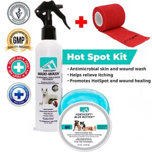 Forticept Hot Spot Treatment and Wound Care Kit for Dogs&Cats |Hotspot Wound Wash Spray 8oz + Wound Care Ointment 4oz + 2" 5 Yards Paw Bandage Wrap | First Aid Kit