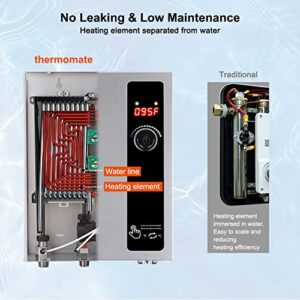 thermomate Electric Tankless Water Heater, 11kW at 240 Volt, On Demand Instant Hot Water Heater, Self Modulating Energy Saving, Save Space, 2.15GPM at 35°F Rise