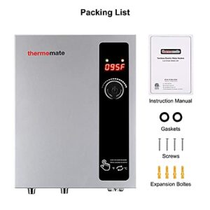 thermomate Electric Tankless Water Heater, 11kW at 240 Volt, On Demand Instant Hot Water Heater, Self Modulating Energy Saving, Save Space, 2.15GPM at 35°F Rise