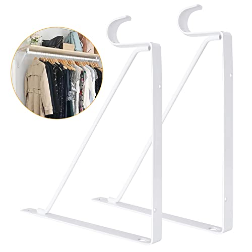 4 Pack Heavy Duty Closet Rod Brackets Holder 10.8 x 10.8 x 1 Inch, White Closet Rod Shelf Support Hooks Wall Mounted Shelf and Rod Support Brackets with Screws (275 x 275 x 25mm - D x H x W)