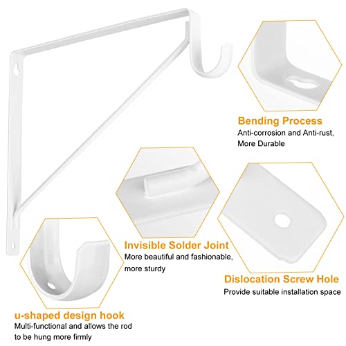 4 Pack Heavy Duty Closet Rod Brackets Holder 10.8 x 10.8 x 1 Inch, White Closet Rod Shelf Support Hooks Wall Mounted Shelf and Rod Support Brackets with Screws (275 x 275 x 25mm - D x H x W)