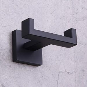 GERZWY Bathroom Matte Black Double Coat Hook SUS 304 Stainless Steel Towel/Robe Clothes Hook for Bath Kitchen Modern Hotel Style Wall Mounted