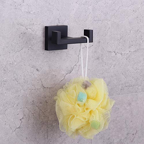 GERZWY Bathroom Matte Black Double Coat Hook SUS 304 Stainless Steel Towel/Robe Clothes Hook for Bath Kitchen Modern Hotel Style Wall Mounted