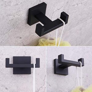 GERZWY Bathroom Matte Black Double Coat Hook SUS 304 Stainless Steel Towel/Robe Clothes Hook for Bath Kitchen Modern Hotel Style Wall Mounted