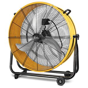 simple deluxe 24 inch metal drum fan, 3 speed high velocity floor fan for warehouse, workshop, factory and basement, yellow