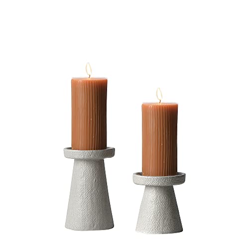 Main + Mesa Stoneware Pillar & Taper Candle Holders, Set of 2