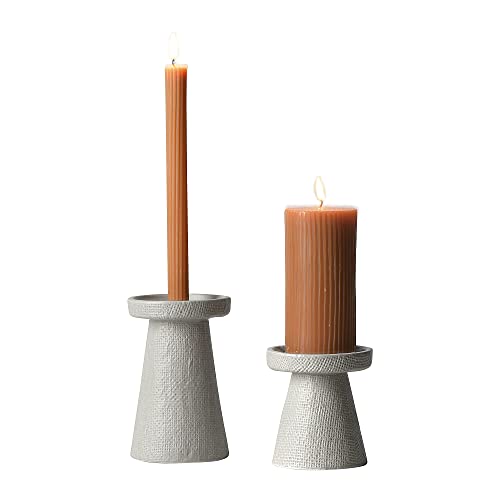 Main + Mesa Stoneware Pillar & Taper Candle Holders, Set of 2