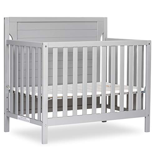 Dream On Me Bellport 4 in 1 Convertible Mini/Portable Crib in Pebble Grey, Non-Toxic Finish, Made of Sustainable New Zealand Pinewood, with 3 Mattress Height Settings